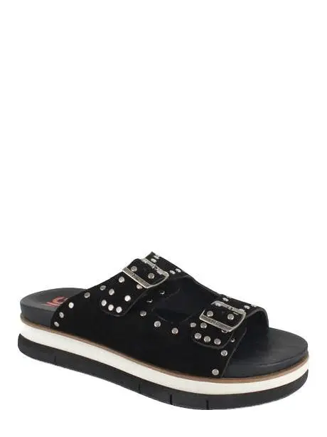 NATIONAL COMFORT Kynna Studded Platform Slide Sandal - Black Leather