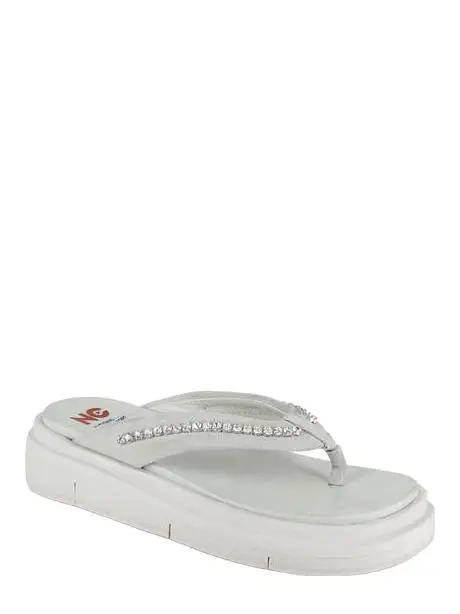NATIONAL COMFORT Kayra Crystal Platform Flip Flop - Ice White Suede