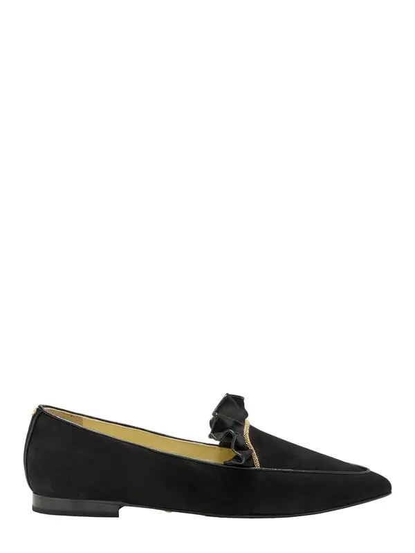 Sarah Flint Gudel Velvet Loafers - Black Suede & Gold Chain