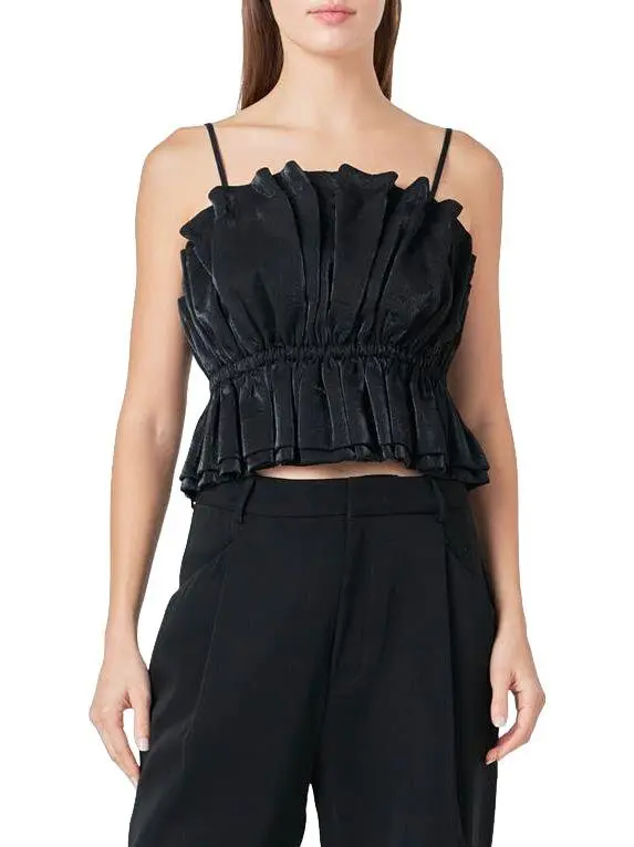 Endless Rose Sheen Ruffled Crop Camisole - Black