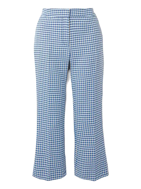 Marni Cropped Gingham Woven Flared Trousers - Blue
