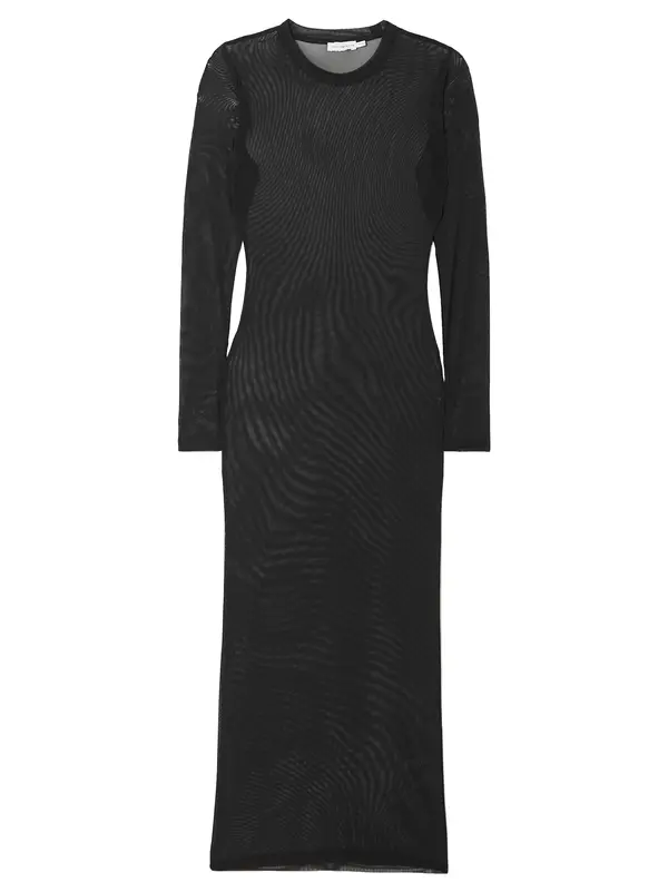 Good American Stretch Recycled-mesh Midi Dress - Black