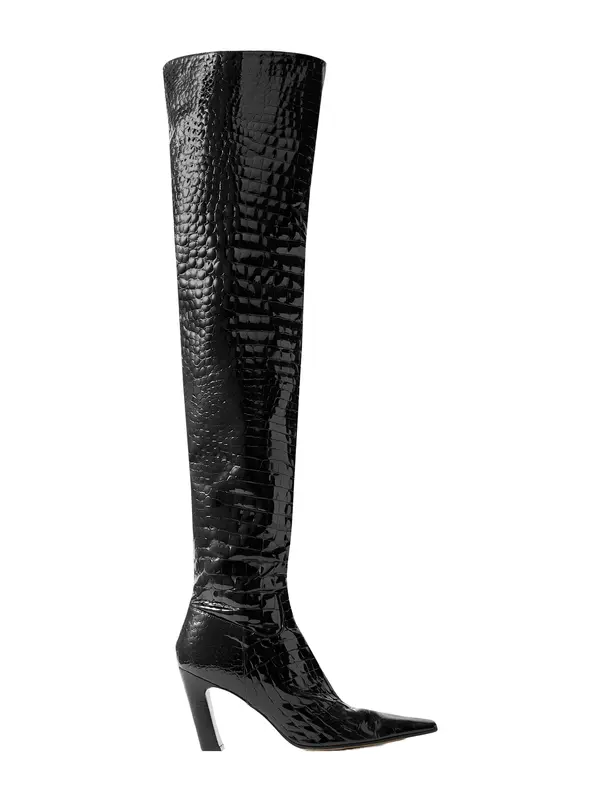 Khaite Marfa Croc-effect Leather Over-the-knee Boots - Black