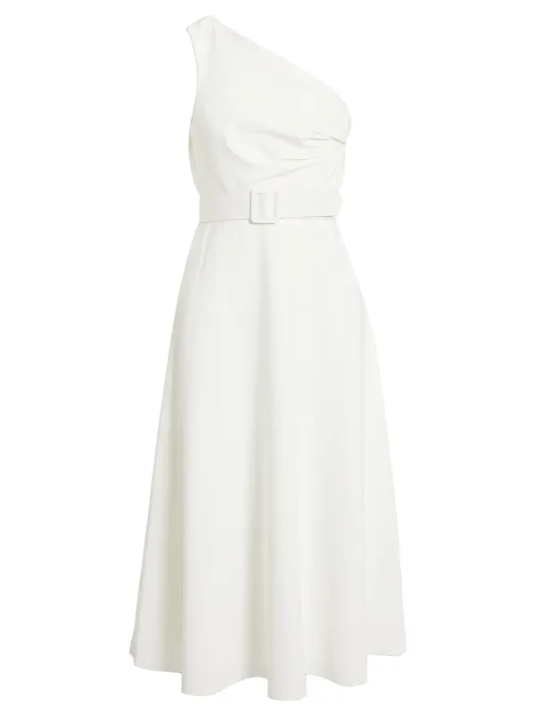 Badgley Mischka One-shoulder Scuba Midi Dress - White