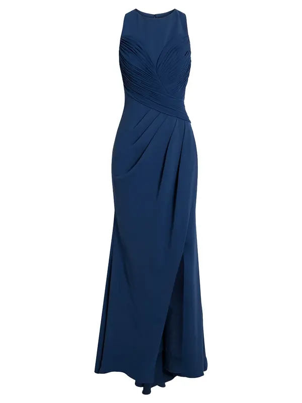 Badgley Mischka Pleated Crepe Gown - Indigo