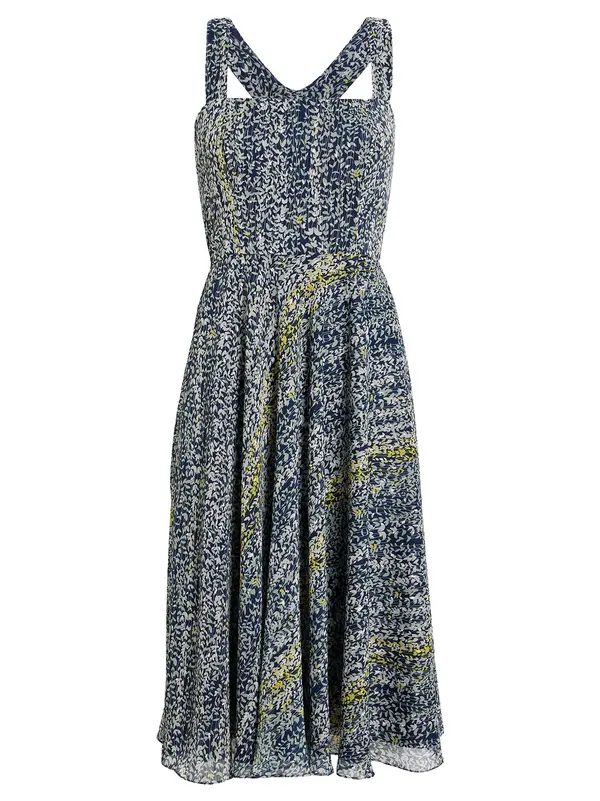 MIKAEL AGHAL Printed Metallic Fil Coupé Chiffon Midi Dress - Navy