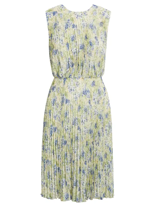 MIKAEL AGHAL Floral-print Plissé Chiffon Dress - Light Green