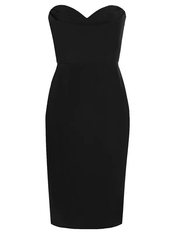 Marchesa Strapless Crepe Dress With Tulle Panel - Black