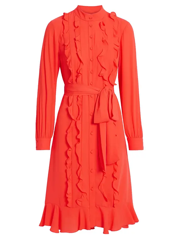 MIKAEL AGHAL Ruffled Crepe Midi Dress - Bright Orange