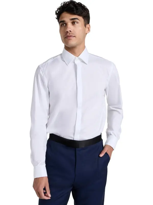 BOSS Slim Fit Easy Iron Stretch Cotton Dress Shirt - White