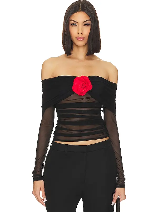 Amanda Uprichard X Nellia Blouse - Black With Red Rose