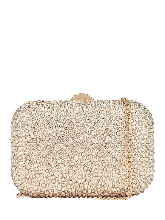 OLGA BERG Casey Hot Fix Encrusted Clutch - Champagne
