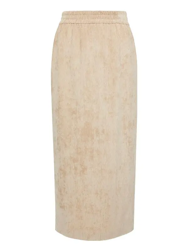Brunello Cucinelli Corduroy Pencil Midi Skirt - Beige