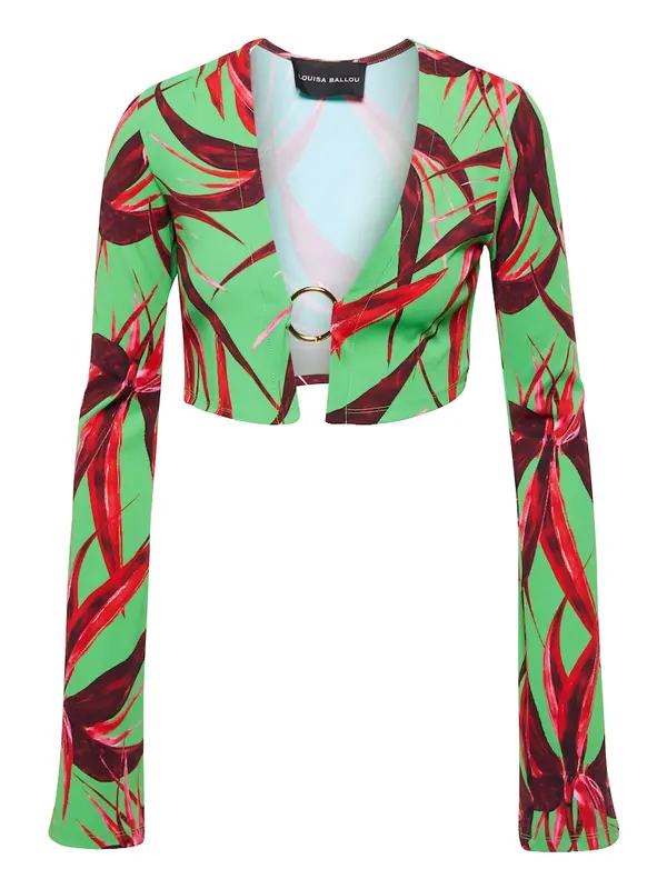 LOUISA BALLOU Printed Cropped Cardigan - Green