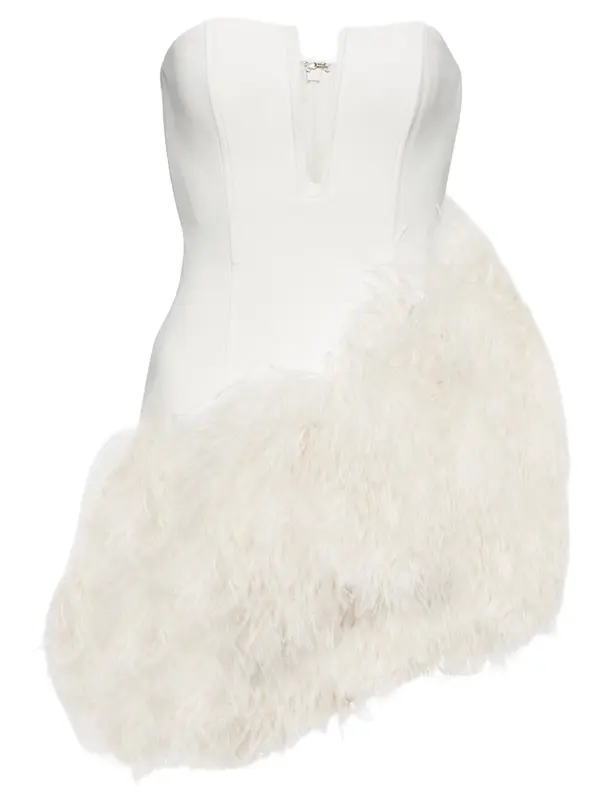 David Koma Bridal Feather-trimmed Mini Dress - White