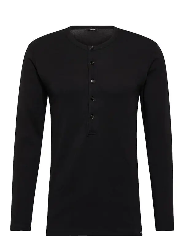 TOM FORD Cotton-blend Henley Shirt - Black