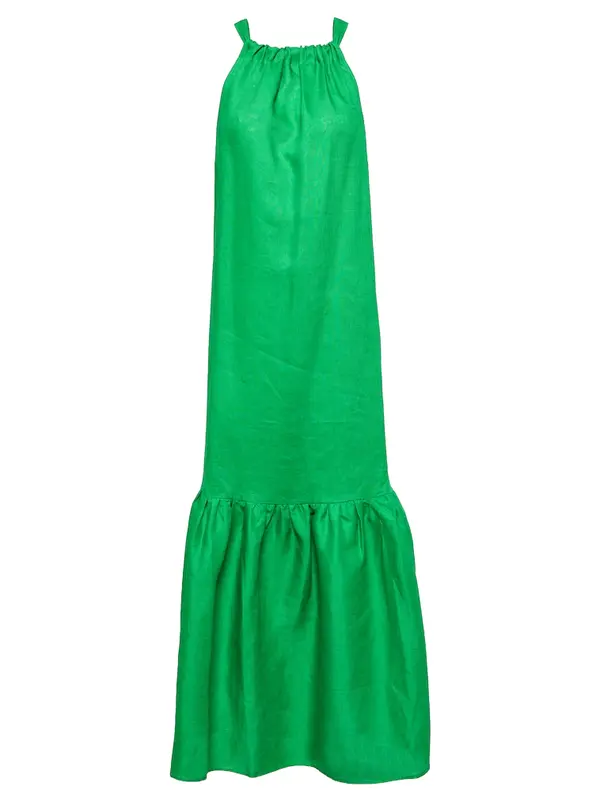 Asceno Ibiza Linen Maxi Dress - Green