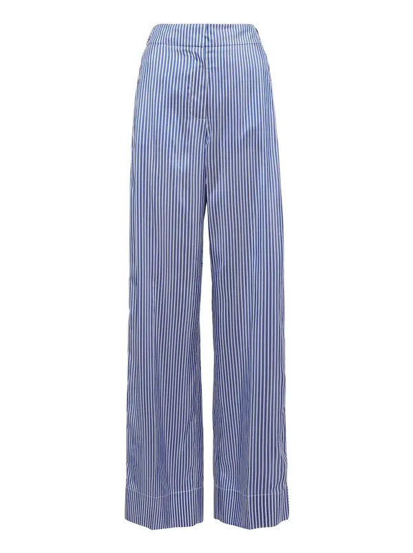 Burberry Striped High-rise Wide-leg Silk Pants - Blue