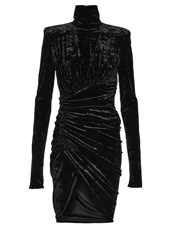 Alexandre Vauthier Draped Velvet Minidress - Black