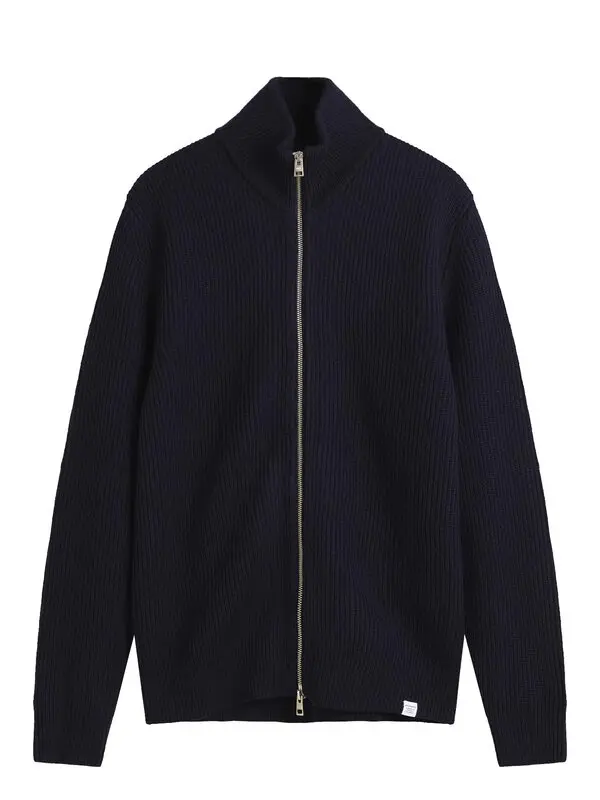 Norse Projects Hagen Cotton Full Zip Knit - Dark Navy