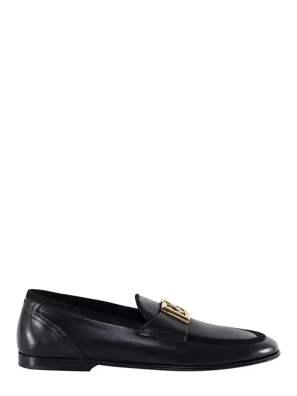 Dolce & Gabbana Leather Loafer With Logo Detail - Black
