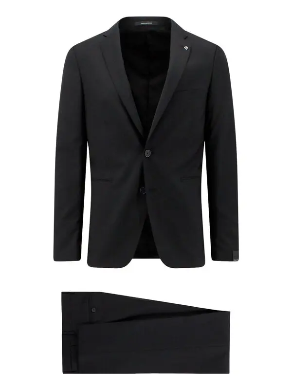 Tagliatore Virgin Wool Suit With Removable Iconic Brooch - Black