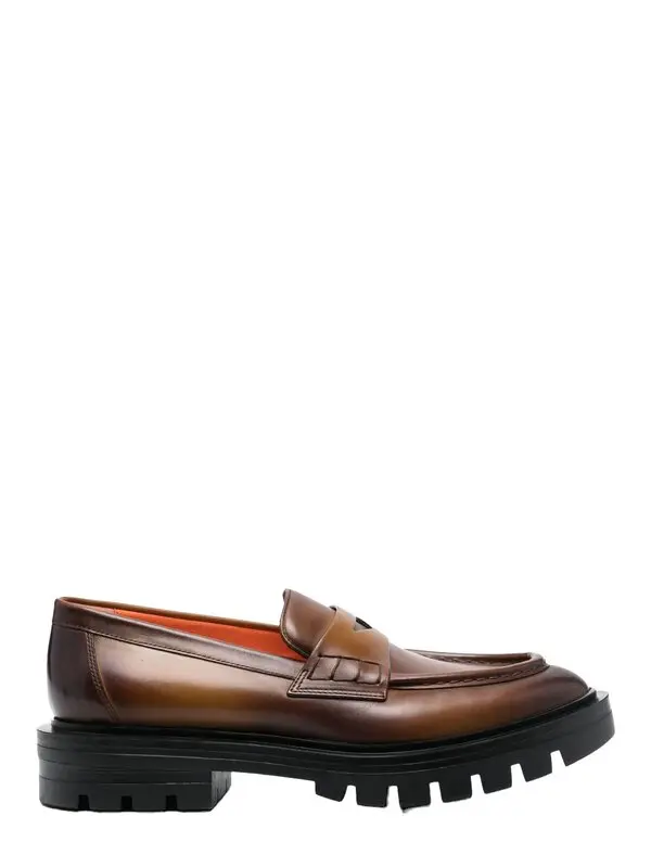 Santoni Leather Penny Loafers - Brown