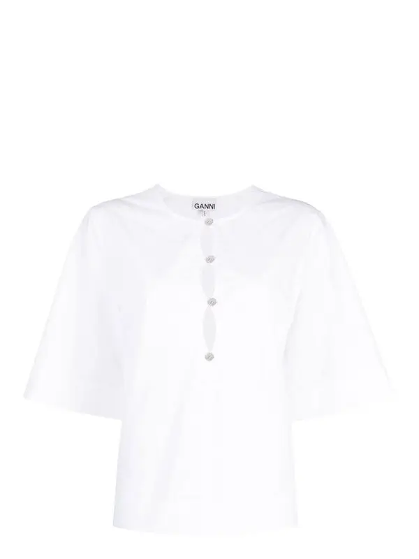 GANNI Cut-out Poplin Blouse - White