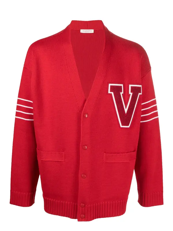 Valentino Garavani Vlogo Patch Wool Cardigan - Red