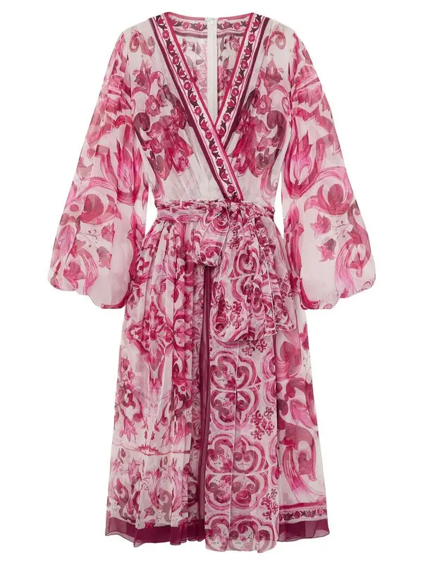 Dolce & Gabbana Maiolica Printed Silk-georgette Midi Dress - Pink