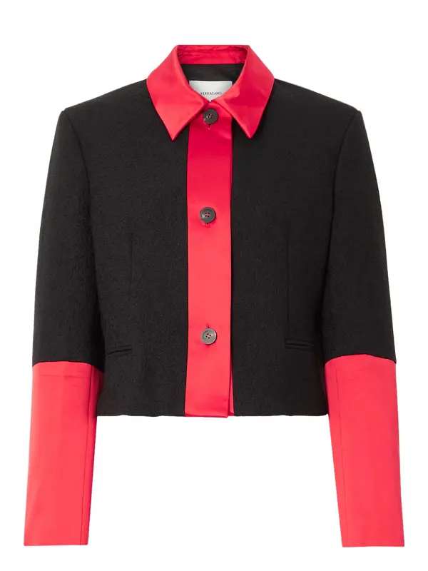 FERRAGAMO Silk-trimmed Bouclé Jacket - Black