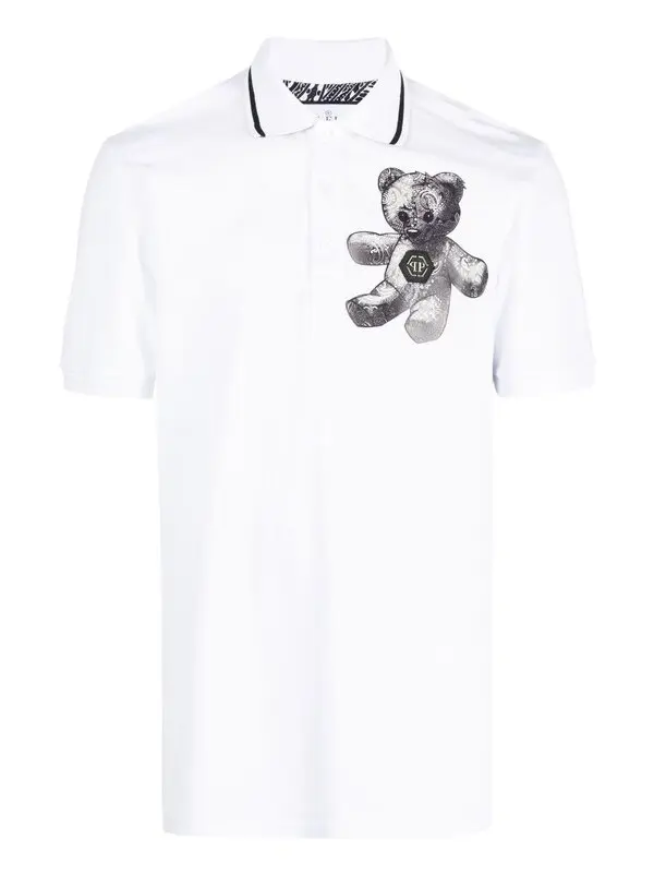 Philipp Plein Paisley Teddy Bear Polo Shirt - White