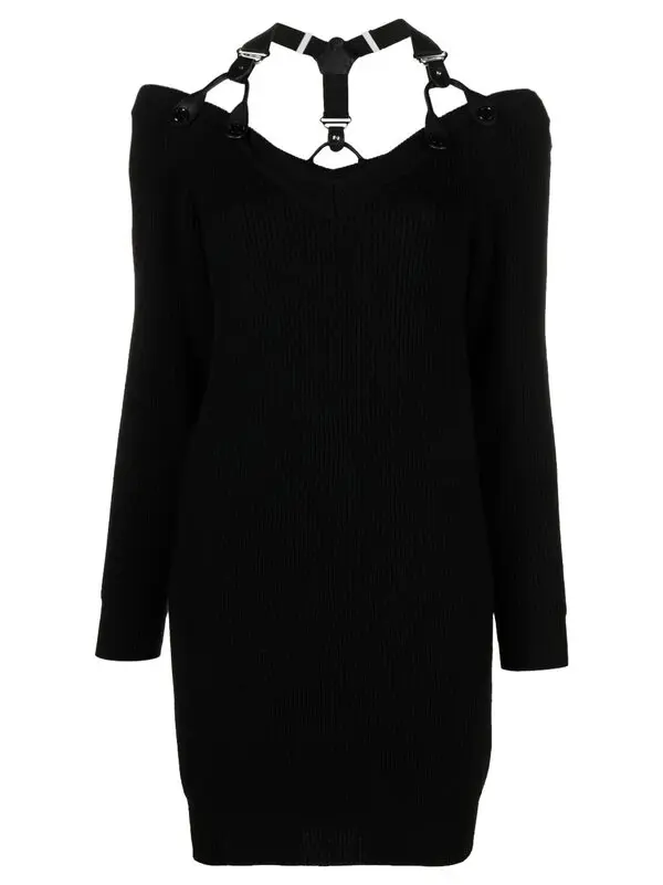 Moschino Virgin Wool Dress With Braces Detail - Black