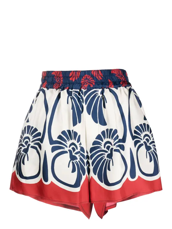 La DoubleJ Palmetto-print Silk Shorts - Neutrals