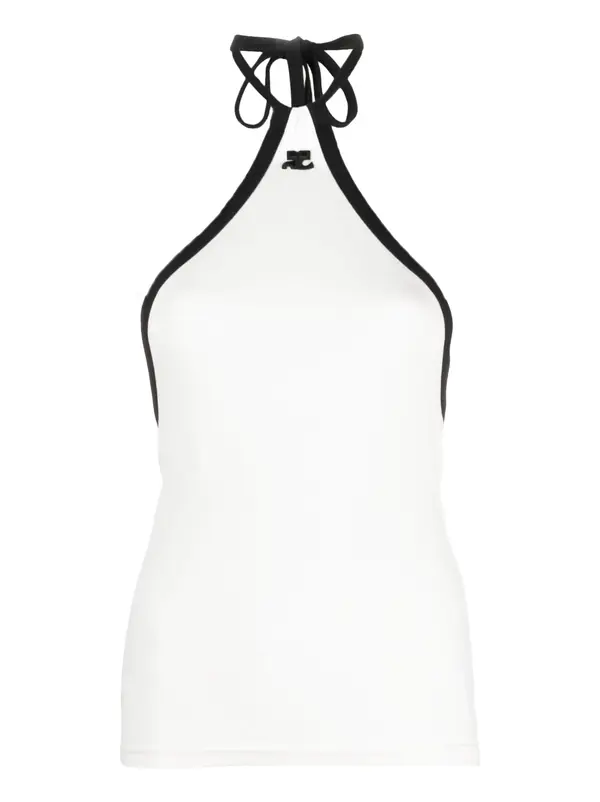 COURREGES Embroidered Logo Halterneck Top - White