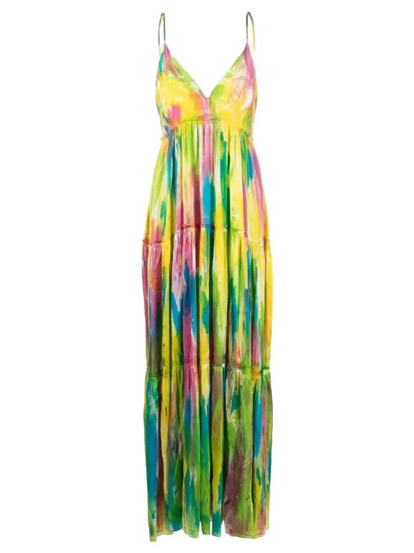 Avant Toi Painterly-print Silk Long Dress - Yellow
