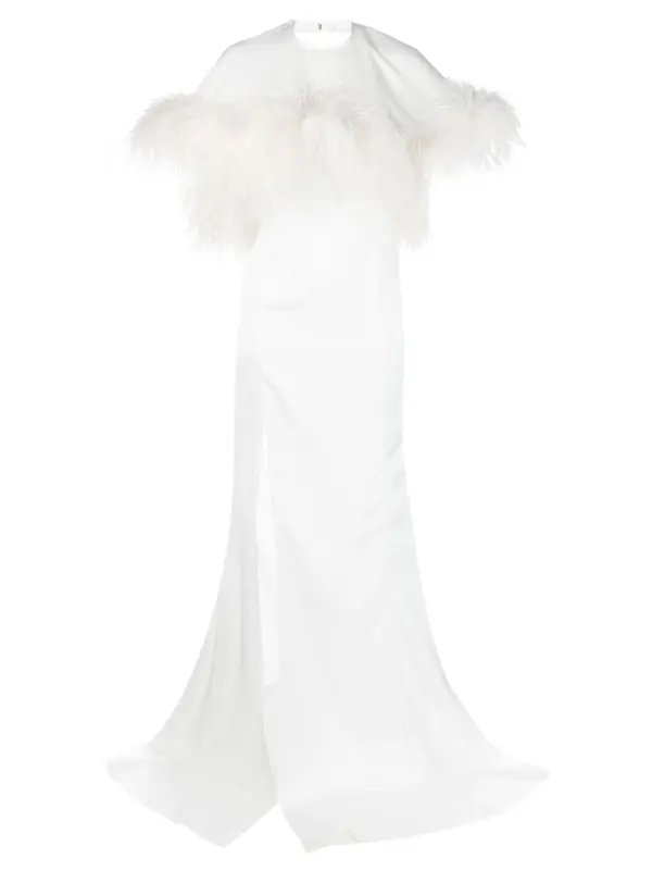 Attico Feather-trim Cut-out Gown - White