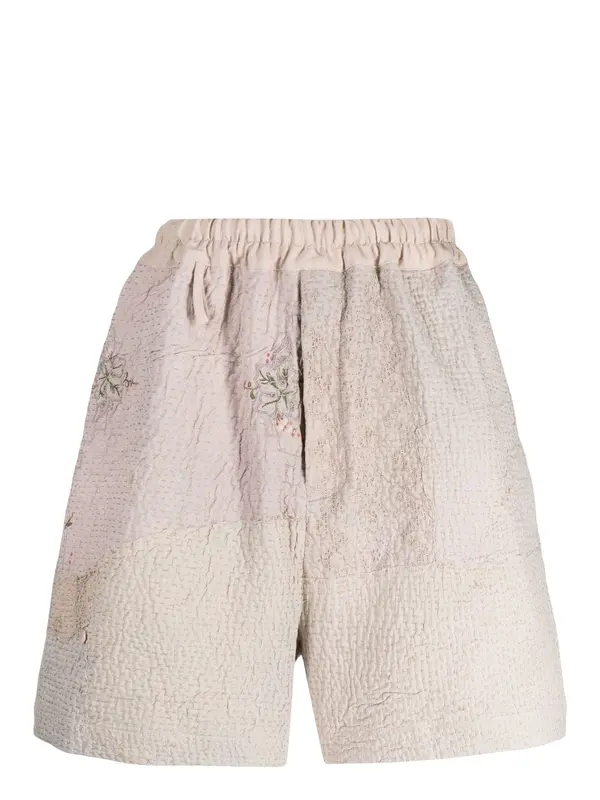 By Walid Embroidered Linen-cotton Shorts - Neutrals