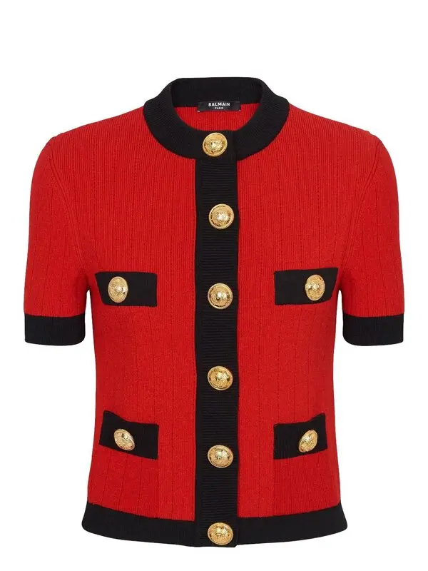 Balmain Cropped Cardigan - Red