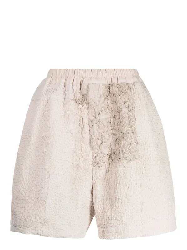 By Walid Embroidered Patchwork Bermuda Shorts - Neutrals