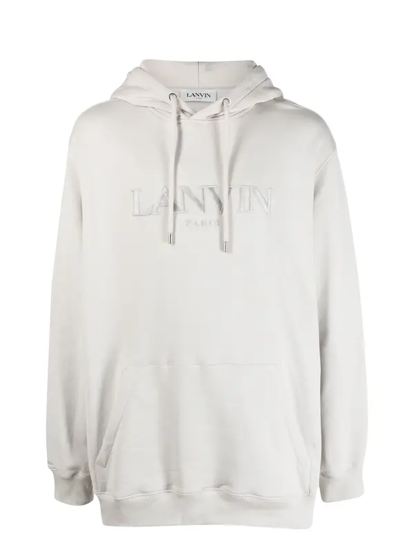 LANVIN Embroidered Logo Fleece Hoodie - Grey