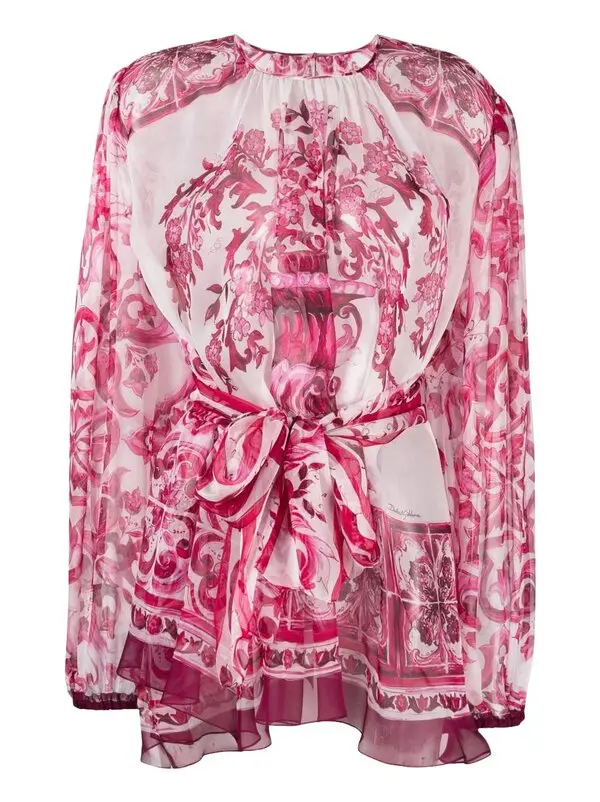 Dolce & Gabbana Majolica-print Silk Blouse - Pink