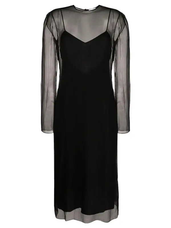 FERRAGAMO Layered Silk Midi Dress - Black