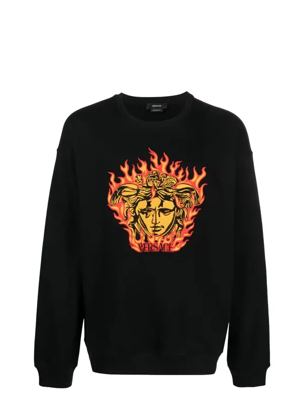 Versace Flame-embroidered Cotton Sweatshirt - Black