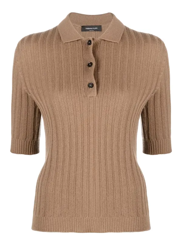 Fabiana Filippi Ribbed-knit Cashmere Polo Top - Brown