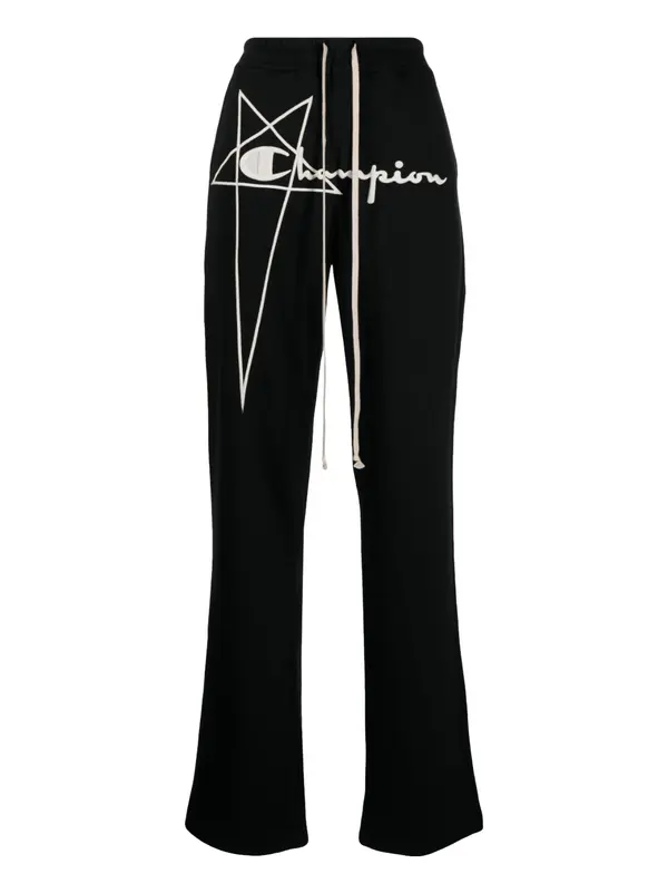 Rick Owens Logo-embroidered Track Trousers - Black