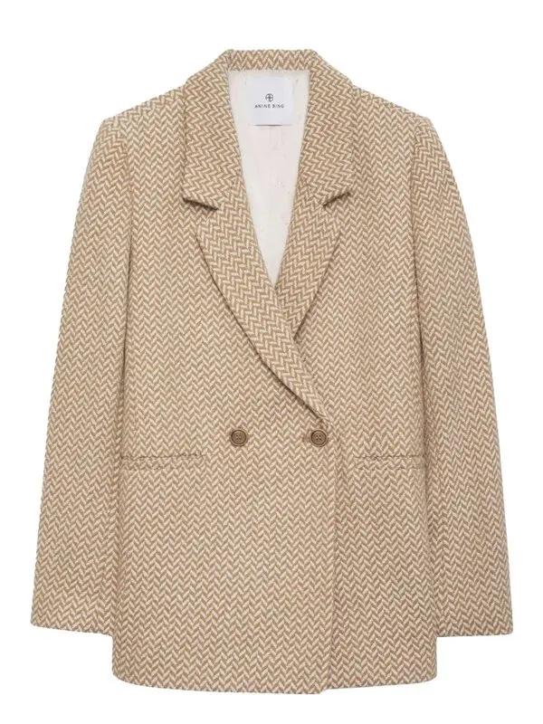 ANINE BING Fishbone Double-breasted Blazer - Neutrals