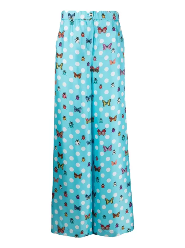 Versace Butterflies Wide-leg Silk Trousers - Blue