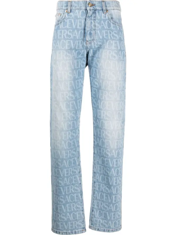 Versace Allover Straight-leg Jeans - Blue