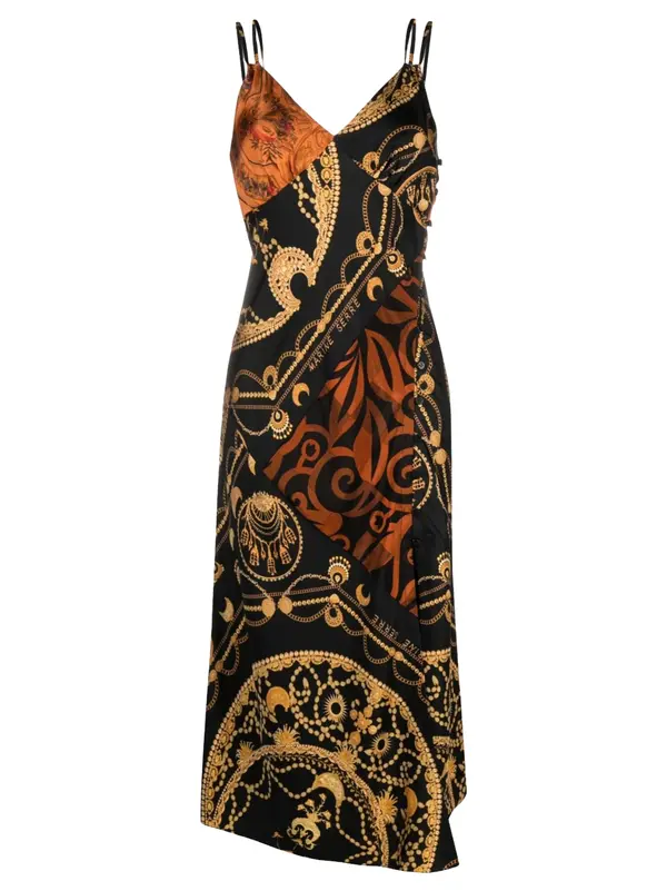 MARINE SERRE Ornament Jewelry-print Regenerated-silk Dress - Black